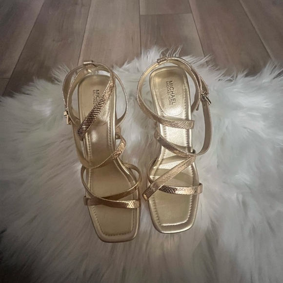 Michael Kors | Shoes | Michael Kors Metallic Gold Strappy Heels | Poshmark